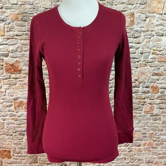 Active Basic | Tops | Nwt Active Basic Red Henley Thermal Long Sleeve Top | Poshmark